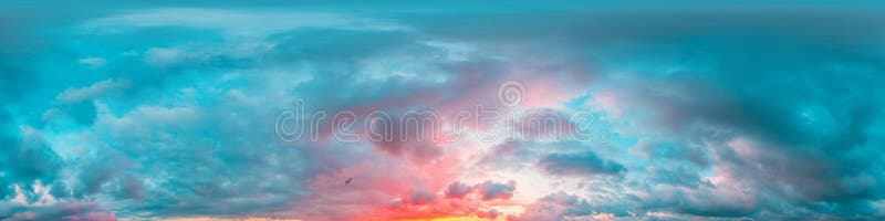 Dramatic Sunset Sky Panorama with Bright Glowing Red Pink Cumulus ...