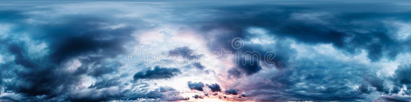 Dramatic Sunset Sky Panorama with Bright Glowing Red Pink Cumulus ...