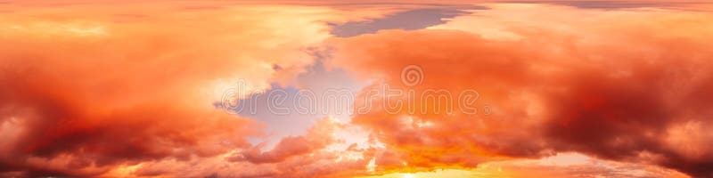 Dramatic Sunset Sky Panorama with Bright Glowing Red Pink Cumulus ...