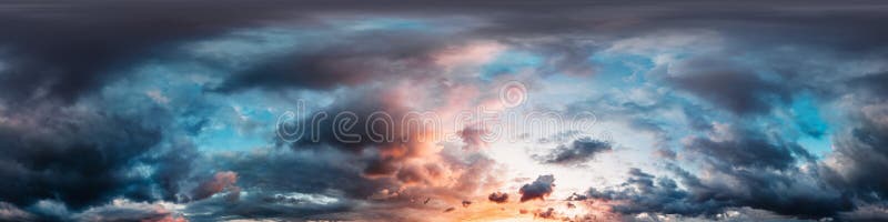 Dramatic Sunset Sky Panorama with Bright Glowing Red Pink Cumulus ...