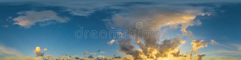 Dramatic Sunset Sky Panorama with Cumulus Clouds. Seamless Hdr 360 Pano ...