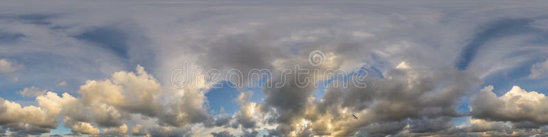 Dramatic Sunset Sky Panorama with Cumulus Clouds. Seamless Hdr 360 Pano ...
