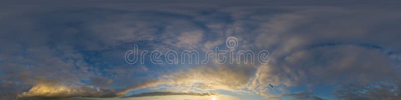 Dramatic Sunset Sky Panorama with Cumulus Clouds. Seamless Hdr 360 Pano ...