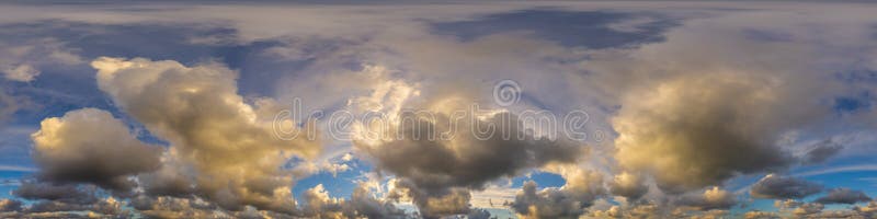 Dramatic Sunset Sky Panorama with Cumulus Clouds. Seamless Hdr 360 Pano ...