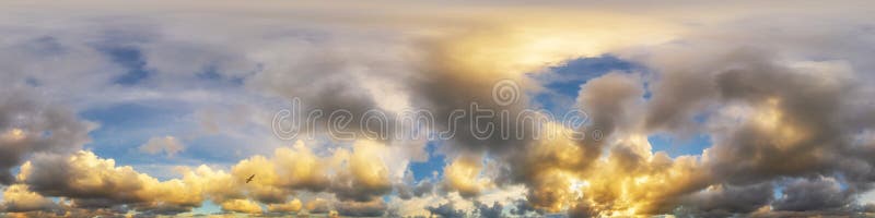 Dramatic Sunset Sky Panorama with Cumulus Clouds. Seamless Hdr 360 Pano ...