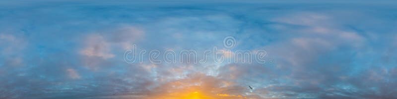 Dramatic Sunset Sky Panorama with Cumulus Clouds. Seamless Hdr 360 Pano ...