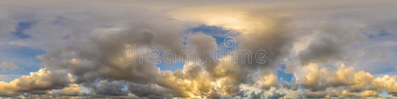 Dramatic Sunset Sky Panorama with Cumulus Clouds. Seamless Hdr 360 Pano ...