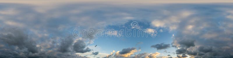 Dramatic Sunset Sky Panorama with Cumulus Clouds. Seamless Hdr 360 Pano ...