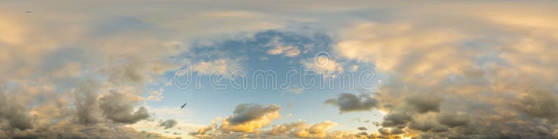Dramatic Sunset Sky Panorama with Cumulus Clouds. Seamless Hdr 360 Pano ...