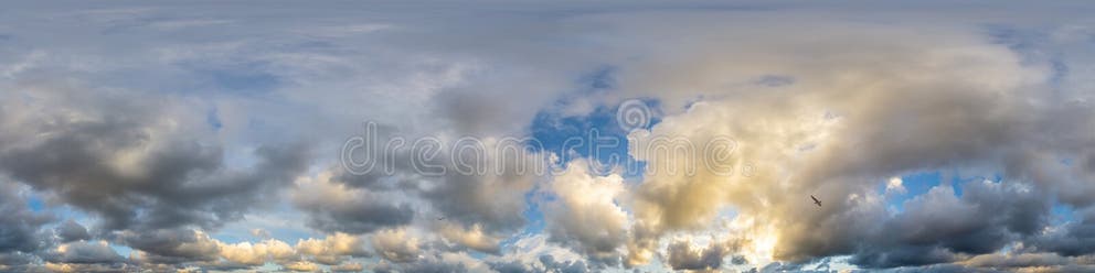 Dramatic Sunset Sky Panorama with Cumulus Clouds. Seamless Hdr 360 Pano ...