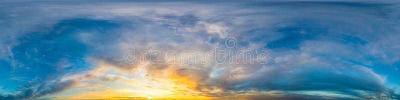 Dramatic Sunset Sky Panorama with Cumulus Clouds. Seamless Hdr 360 Pano ...