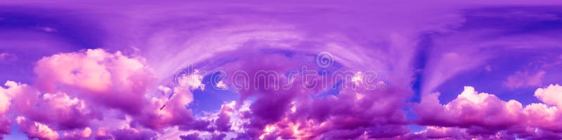 Dark Blue Magenta Sunset Sky Panorama with Pink Cumulus Clouds ...