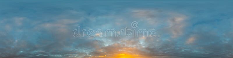 Dramatic Sunset Sky Panorama with Cumulus Clouds. Seamless Hdr 360 Pano ...