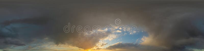 Dramatic Sunset Sky Panorama with Cumulus Clouds. Seamless Hdr 360 Pano ...