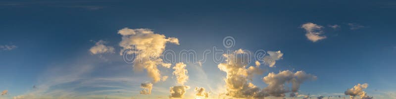Dramatic Sunset Sky Panorama with Cumulus Clouds. Seamless Hdr 360 Pano ...