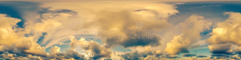 Dramatic Sunset Sky Panorama with Cumulus Clouds. Seamless Hdr 360 Pano ...