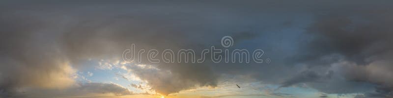 Dramatic Sunset Sky Panorama with Cumulus Clouds. Seamless Hdr 360 Pano ...