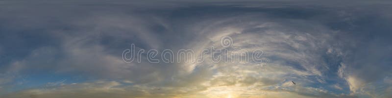 Dramatic Sunset Sky Panorama with Cumulus Clouds. Seamless Hdr 360 Pano ...