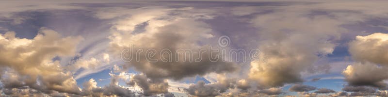 Dramatic Sunset Sky Panorama with Cumulus Clouds. Seamless Hdr 360 Pano ...