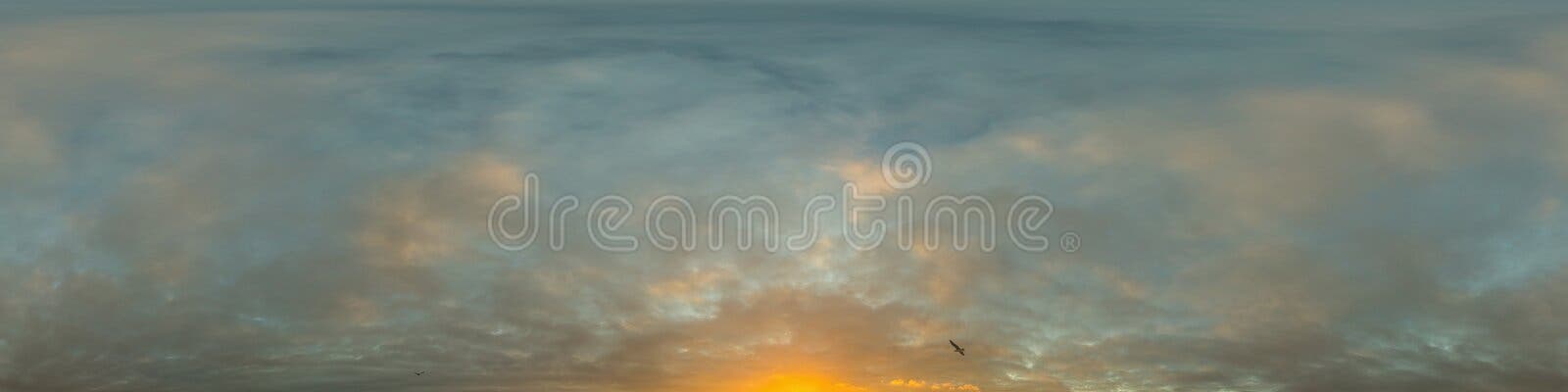 Dramatic Sunset Sky Panorama with Cumulus Clouds. Seamless Hdr 360 Pano ...