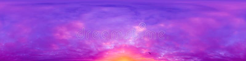Dramatic Sunset Sky Panorama with Cumulus Magenta Clouds. Seamless Hdr ...