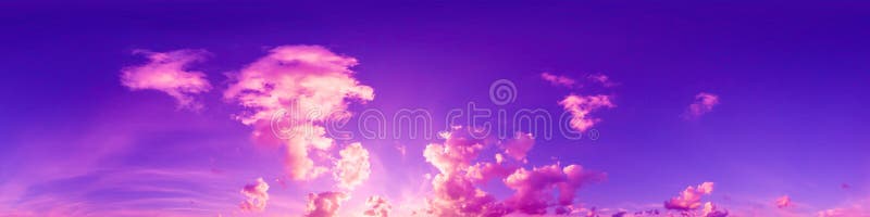 Dramatic Sunset Sky Panorama with Magenta Cumulus Clouds. Seamless Hdr ...