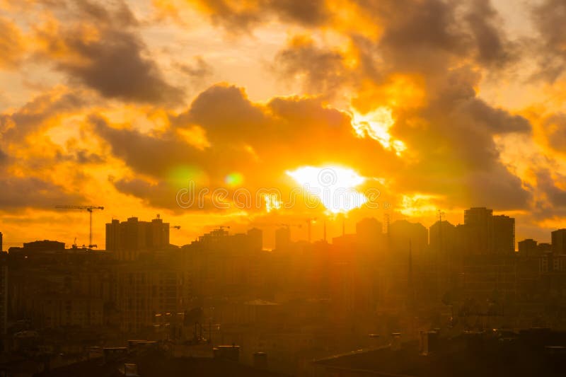 Dramatic Sunset Sky with the Setting Sun Over the City, Istanbul ...