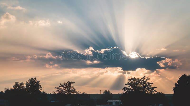 Dramatic Sunset Sky with Sun Rays Breaking through Good Resolution ...