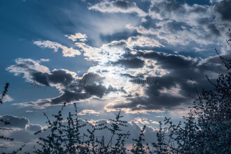 Dramatic Sunset Sky, Sun Rays in Cloud, Cold Color Stock Image - Image ...