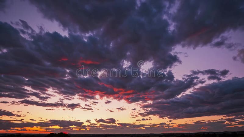 Dramatic Sunset Sky with Vibrant Clouds, Panoramic View. Tranquil Nature and Evening Serenity ...