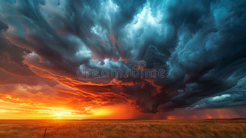 Dramatic Sunset Storm Clouds Over Field Stock Image - Image of ...