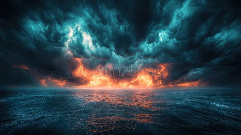 Dramatic Sunset Storm Clouds Over Ocean Stock Illustration ...