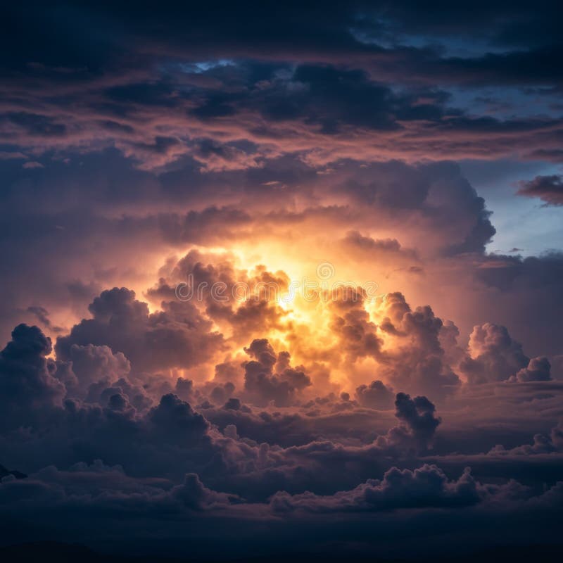 Dramatic Sunset Storm Cloudscape with Intense Light Stock Illustration - Illustration of purple ...