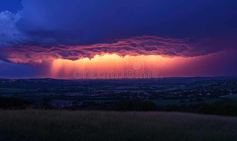 Dramatic Sunset Storm Lightning Illuminating Dark Clouds Over ...