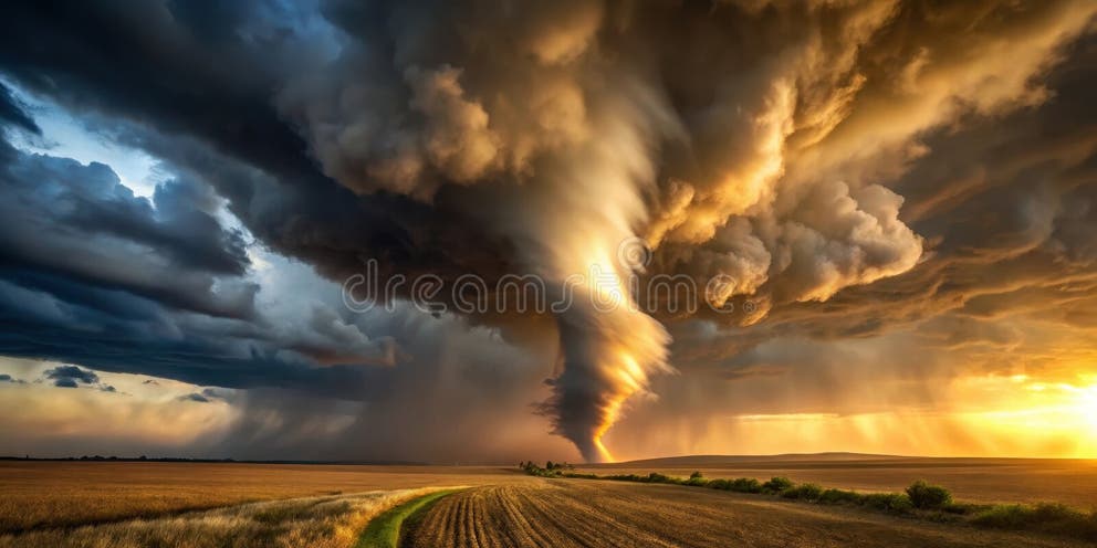 Dramatic Sunset Storm Over Rural Field with Rotating Cloud Formation ...