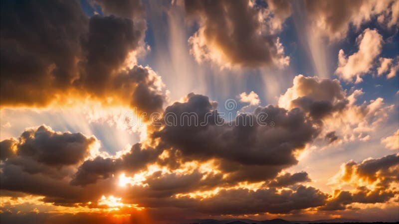 Dramatic Sunset with Sun Rays Breaking through Clouds Stock Video ...