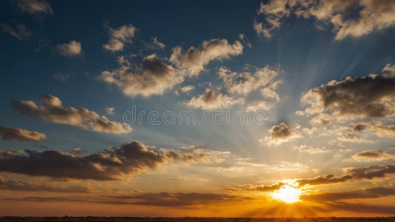 Dramatic Sunset with Sun Rays and Clouds Stock Illustration ...
