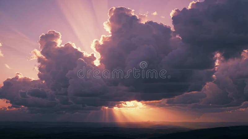 Dramatic Sunset with Sun Rays through Clouds, Inspiring Nature ...