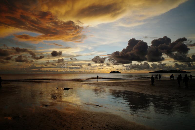 Dramatic Sunset at Tanjung Aru Beach, Sabah Stock Image - Image of ...