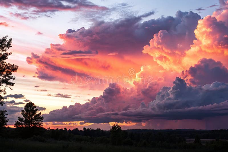 Dramatic Sunset with Twilight Colors and Clouds in the Sky Stock ...