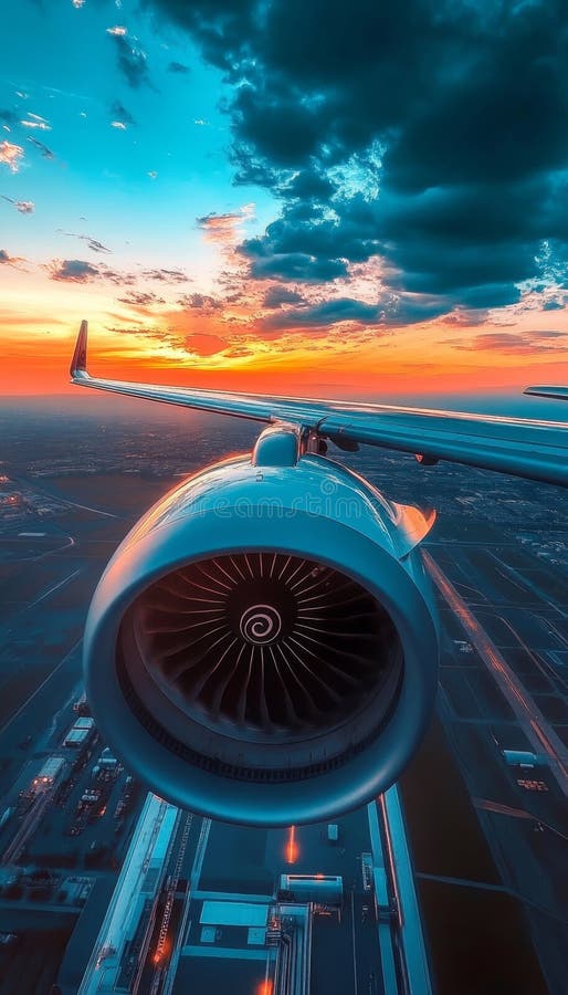 Dramatic Sunset View from Airplane Window. Air Travel, Aviation, Flight ...