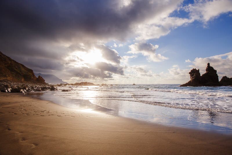 Dramatic Sunset View of Benijo Beach on Tenerife Island, Spain Stock ...
