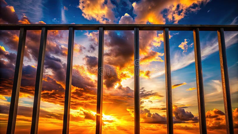 A Dramatic Sunset View through Prison Bars a Study in Confinement Hope ...