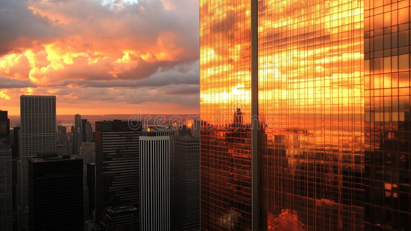Dramatic Sunset View with Reflection on the Skyscraper Windows Stock ...