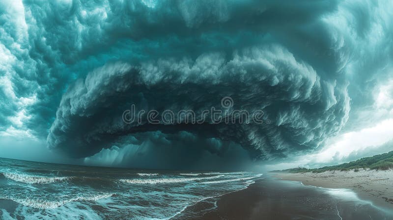Dramatic Supercell Storm Clouds Over Ocean Beach, Impending Deluge ...