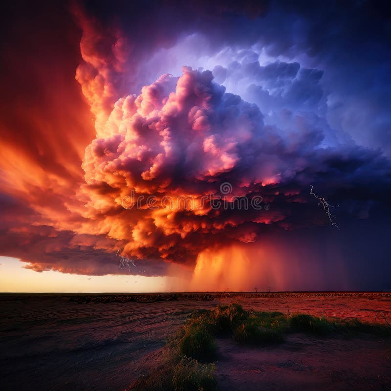 Dramatic Supercell Storm with Lightning Over Open Plains Stock Photo ...
