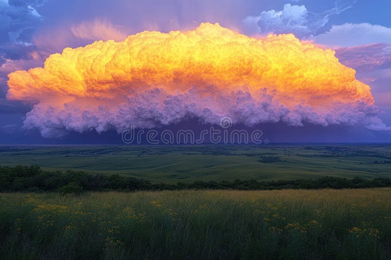 Dramatic Supercell Thunderstorm Clouds Over Countryside Field at Sunset ...