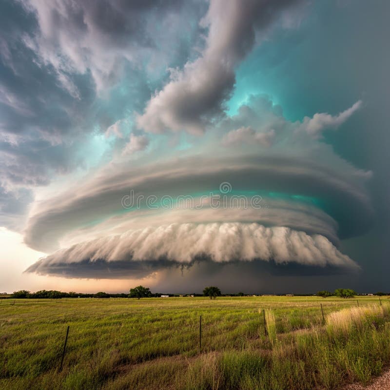A Dramatic Supercell Thunderstorm Dominates the Sky, Featuring a ...
