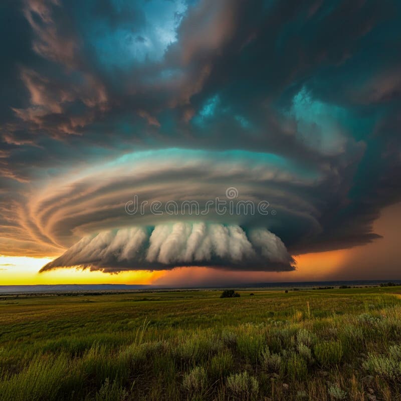 Thunderstorm Supercell with Giant Lightning Over Desert , Made with ...