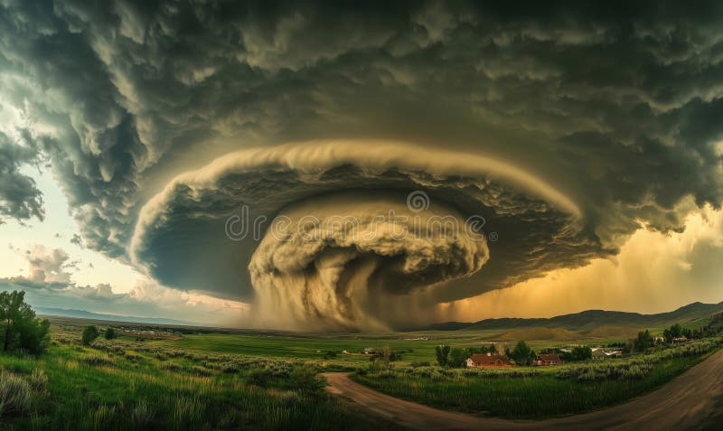 Dramatic Supercell Thunderstorm Formation Over Rural Landscape Sunset ...